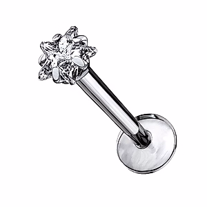 Pierced Owl 16GA G23 Implant Grade Titanium Prong Set Star Shaped CZ Crystal Internally Threaded Lip Cartilage Stud (6mm Barbell)