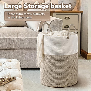 INDRESSME Large Laundry Hamper, Baby Laundry Hamper for Toys, Tall Woven Laundry Basket for Clothes, Blanket Storage Basket for Living Room, 19.7 x 13.8 inches, Light & Brown