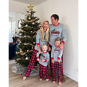 IFFEI Matching Family Pajamas Sets Christmas PJ's Sleepwear Truck Print Top and Plaid Pants with Pocket Women: L