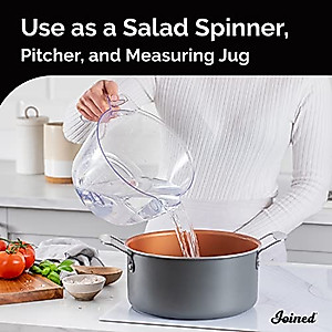 Joined Small Salad Spinner with Rotary Handle, Measuring Jug and Colander - Quick and Easy Multi-Use Lettuce Spinner, Vegetable Dryer, Fruit Washer, Pasta and Fries Spinner - 3.7 Qt
