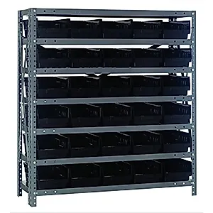 Quantum Storage Systems 1239-102BK Steel Shelving Unit with 4" Shelf Bins, 12" D x 36" W x 39" H, Black