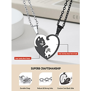 FaithHeart Cat Matching Necklace for Couple, Stainless Steel Puzzle Pieces BFF Pendants for Women, Cute Friendship Necklaces for 2 Ladies