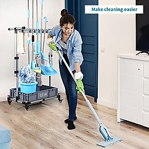 QTJH Broom and Mop Holder Put Wet Mops Movable Floor-Mounted Mop Rack Floor Standing Cleaning Tool Cart Storage for Garden Garage Schools, Hospitals, Factories, Hotels,Property Companies