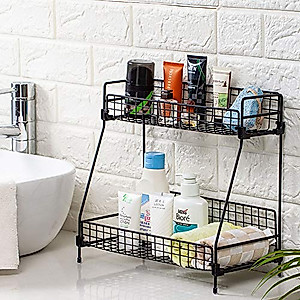kaileyouxiangongsi 2-Tier Bathroom Countertop Organizer -Cosmetic Organizer- Makeup Organizer Holder for Bathroom -Kitchen Organizer Storage Wire Shelves Basket (Black)