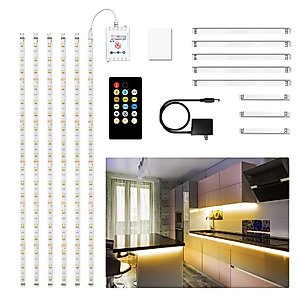 DAYBETTER Under Cabinet Lights, 6 PCS Under Cabinet Lighting with Remote, Dimmable LED Strip Lights for Bedroom, LED Lights for Kitchen Cabinet, Counter Shelf 2700K-6500K Warm to Daylight White, 9.8ft