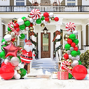 134 Pcs Christmas Balloon Garland kit, Green Red White Gold Balloons Garland Arch Kit, Xmas Candy Cane Foil Balloons Santa Claus Red Star Balloons for New Year Christmas Party Decorations Supply