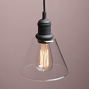 Yosoan 1-Light Vintage Edison Hanging Pendant Light, Mini Semi Flush Mount Light Fixture Funnel Flared Clear Glass Shade for Kitchen Bathroom Porch Living Room Dinning Room Hotels Bar Island (Black)