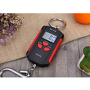 Klau Portable Mini Crane Scale 200 kg / 400 lb Heavy Duty Digital Scales LCD Display with Backlight for Home Farm Market Fishing Hunting Black and Red