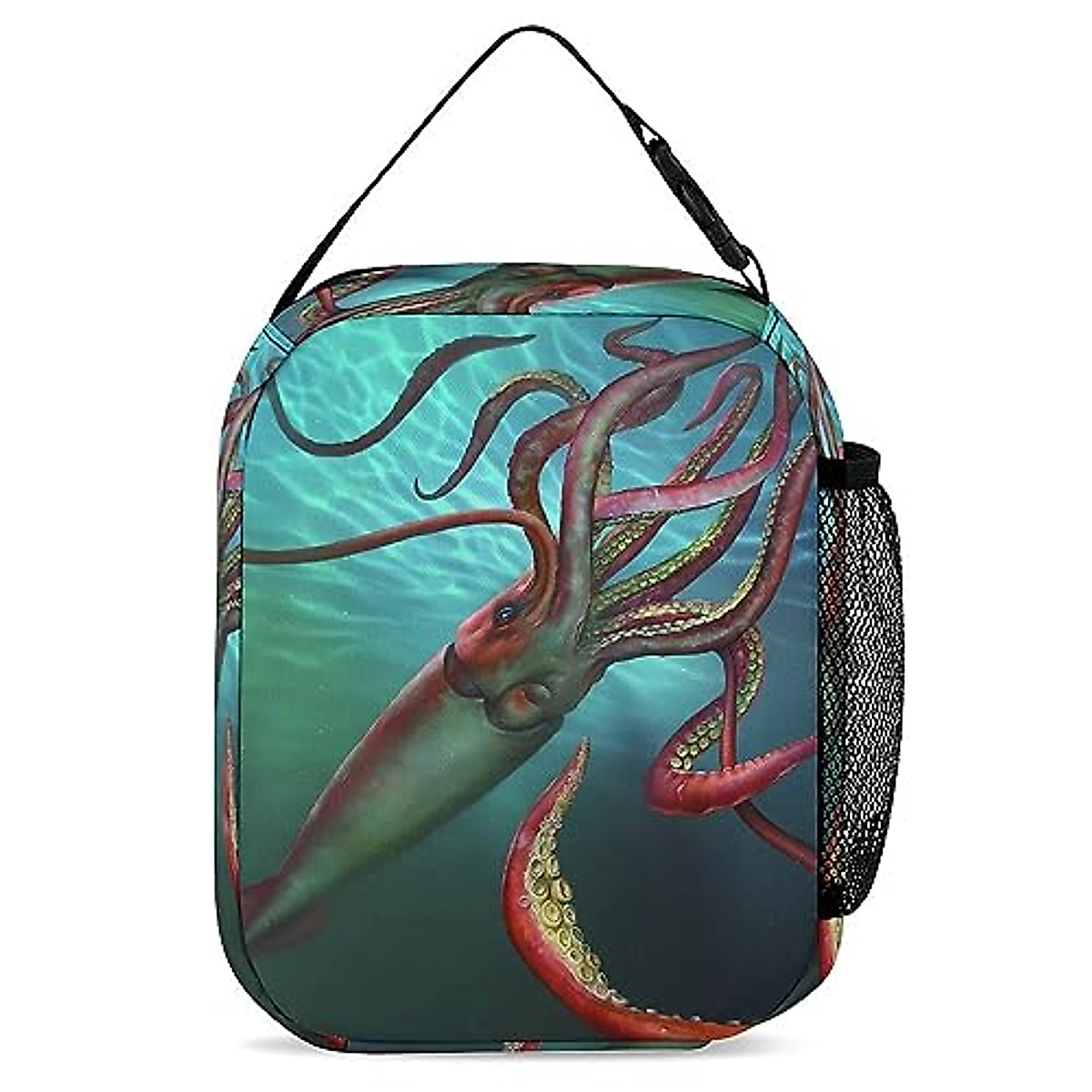 oallpu 3Pcs Red Squid King Backpack Set Large Capacity Laptop Bag, Multi-function Daypack with Adjustable Double Shoulder Strap, Lightweight Lunch Box Portable Pencil Bag