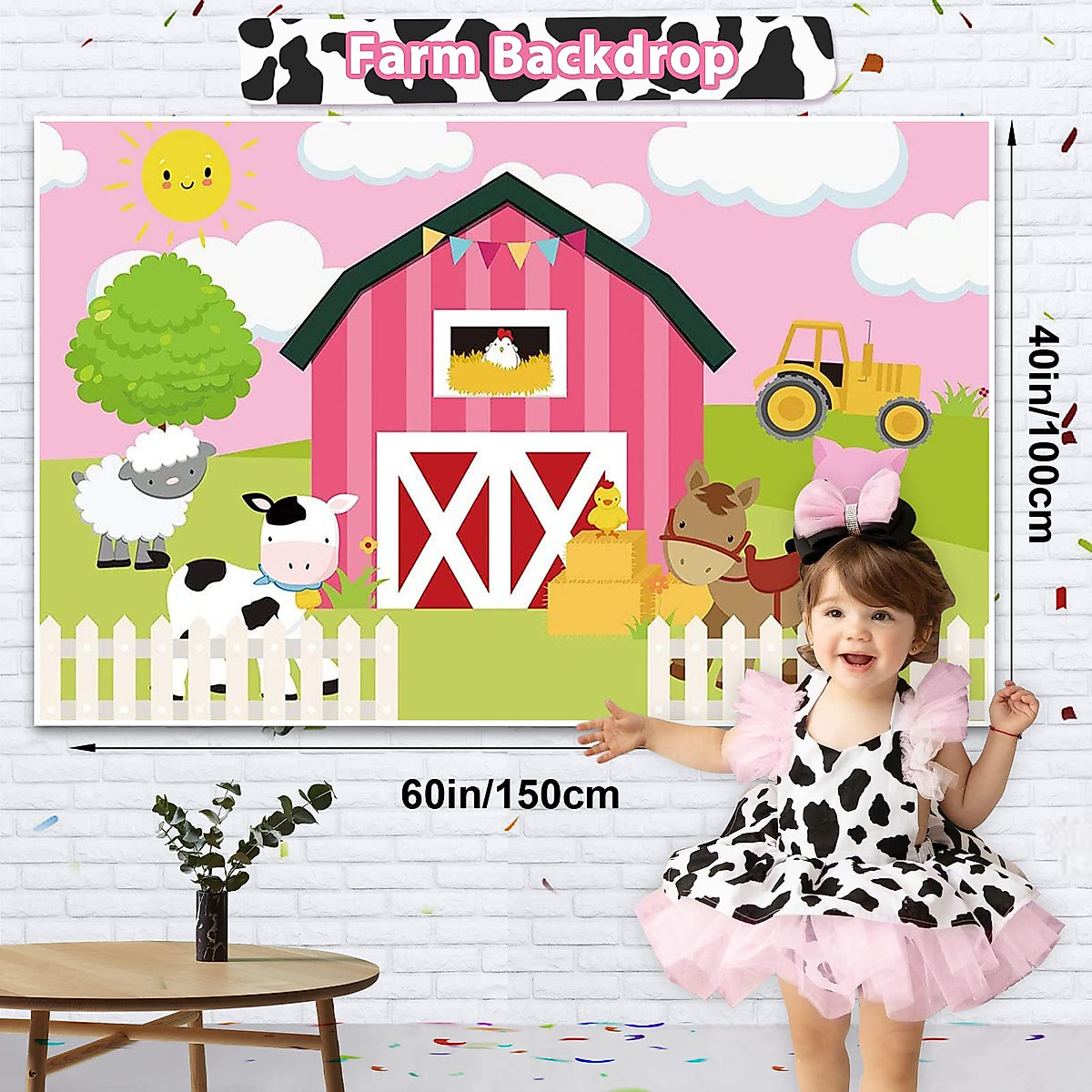 Winrayk Cow Birthday Party Decorations Supplies Farm Pink Cowgirl Cow Print Balloon Arch with Farm Backdrop Cow Print Tablecloth Cow Balloons Cow Print Party Decorations Kids Cow Birthday Decorations