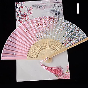 Xinbalove Hand Folding Fans Chinese Tai Chi Folding Fan Chinese Style Fan Pattern Folding Dance Wedding Party Lace Silk Folding Hand Held Flower Fan Girl Women Photo Prop Tool Art Craf (Color : I)