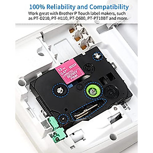 MarkDomain Compatible Label Tape Replacement for Brother 12mm 0.47 Inch TZ TZe Multi Color Laminated Tape, for P Touch PT D210 1230PC 1280 Label Maker, White on Green/Pink/Grey/Gold/Blue (5 Pack)