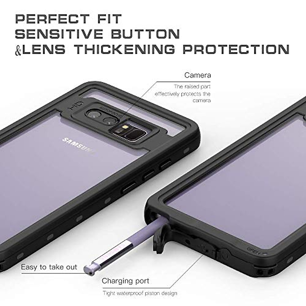 Samsung Galaxy note 8 Waterproof Case, Shockproof Dustproof Snowproof Hard Shell Full-Body Underwater Protective Box Rugged Cover and Built in Screen Protector for Galaxy note 8 (Black)