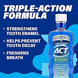 ACT Restoring Fluoride Mouthwash 18 fl. oz. Strengthens Tooth Enamel, Cool Mint