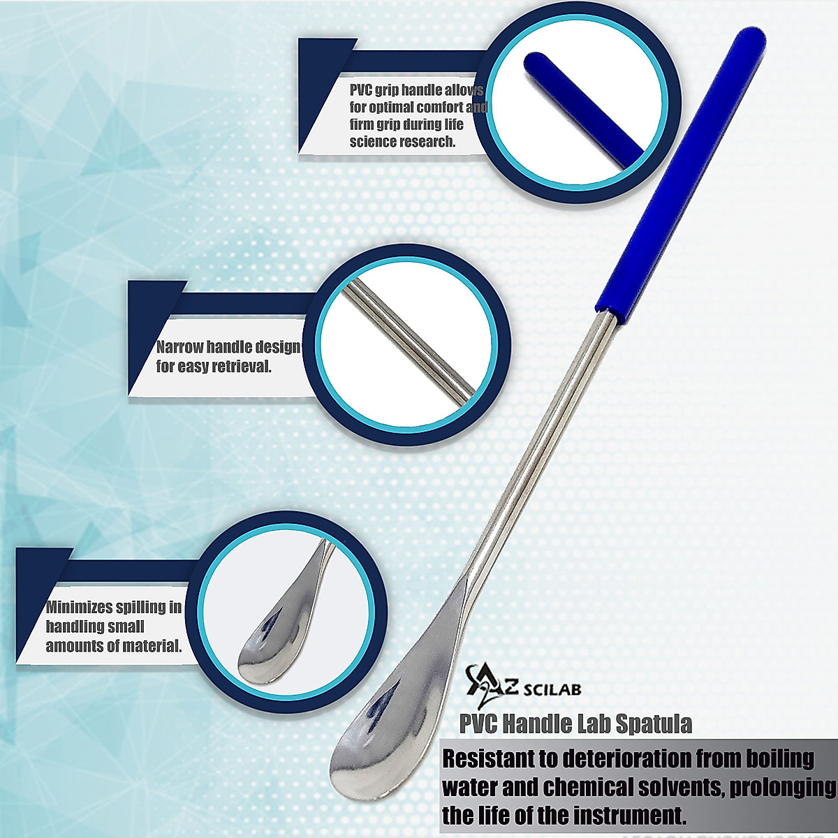 Vinyl Grip Stainless Steel Micro Lab Laboratory Flat Spoon Weighing Spatula Sampler (7 inch)