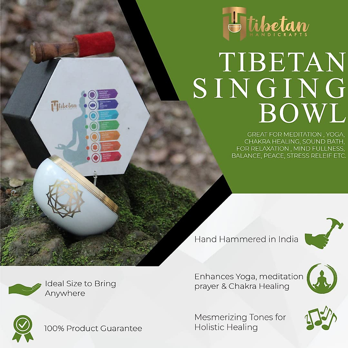 Tibetan Singing Bowl Set - Easy To Play Authentic Handmade For Meditation Sound 7 Chakra Healing by Tibetan Handicrafts