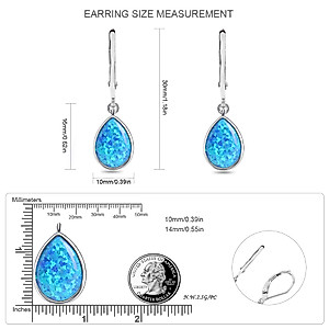Dangle Earrings for Women Opal: 925 Sterling Silver Leverback Earrings Opal Teardrop Created Drop Opal Earrings for Women October Birthstone Opal Jewelry Christmas Birthday Jewelry Gifts for Wife Grandma Girlfriend