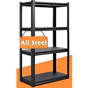 Raybee Garage Shelving Heavy Duty Garage Storage Shelves Load 1600LBS Adjustable Heavy Duty Shelving 4 Tier Metal Shelving for Storage Industrial Shelving for Kitchen Black 27.5" W x 13.8" D x 57" H