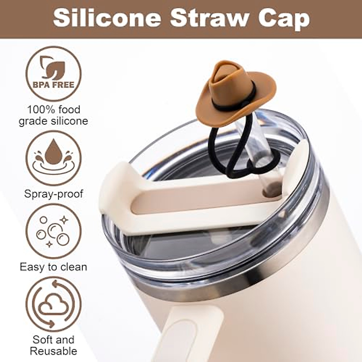 Straw Cover Cap for Stanley Cup 30 40 oz, Silicone Straw Toppers Cowboy Hat, Tumbler Cup Accessories for 10mm 0.4in Straw Cute Gifts for Women