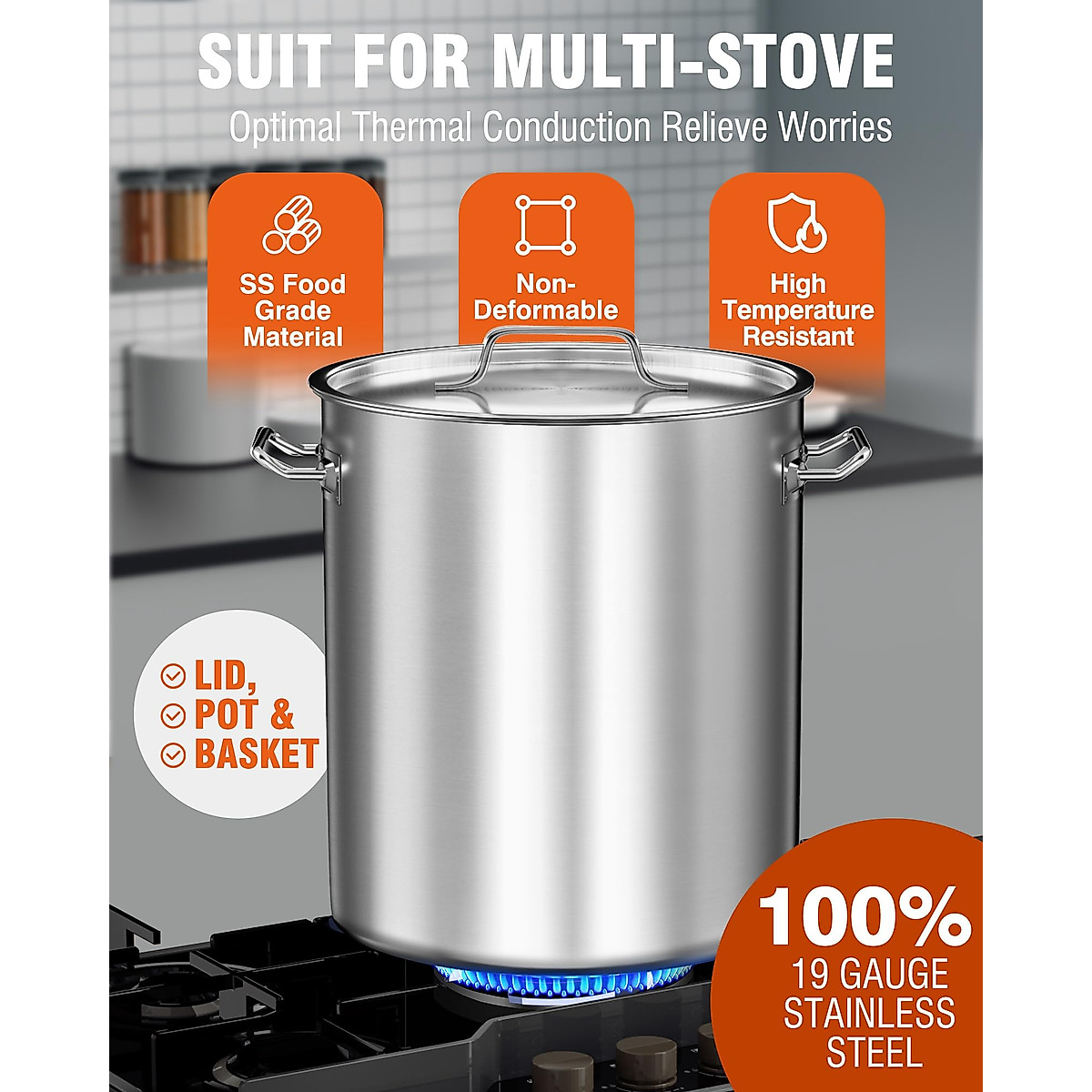 PYY Turkey Fryer with Basket & Lid - 60qt Boil Pot Stainless Steel Crab Lobster Crayfish Shrimp Stock Pot Boiler Deep, Fried Cooker for Commercial Outdoors or Gatherings