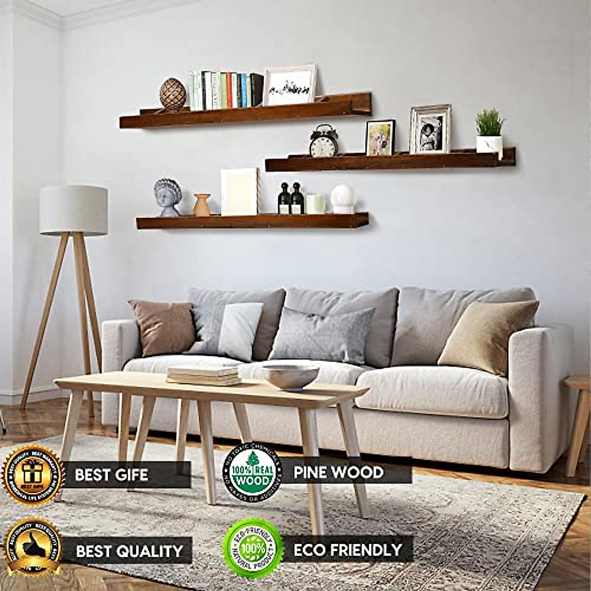 Floating Shelves Wood 36 Inches Long A4 Deep with Removable Dividers, Wall Shelves Wall Shelf, Rustic Floating Bookshelf, Wall Shelves for Bedroom, Long Picture Ledge Shelf Shelfs, Wall Bookshelf