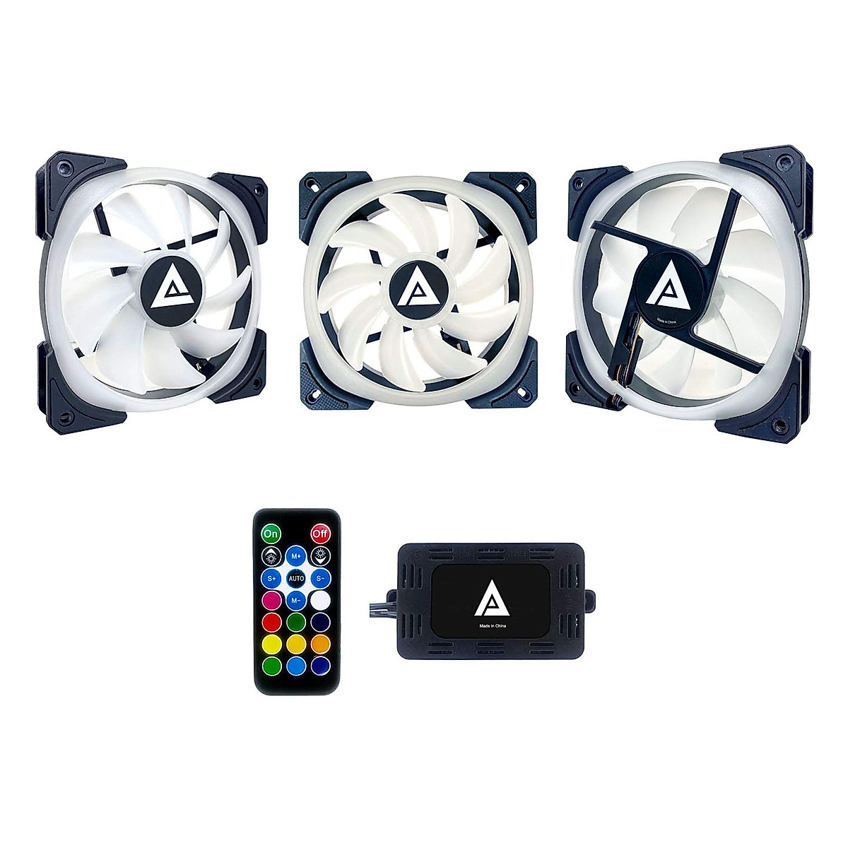 Apevia LP314L-RGB Lunar Pro 140mm Silent Dual-Ring RGB Color Changing LED Fan for Gaming with Remote Control, 32x LEDs & 8X Anti-Vibration Rubber Pads (3-pk)