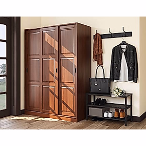 Palace Imports 100% Solid Wood Wardrobe with 3 Sliding Raised Panel Doors, Mocha. 5 Shelves Included. Additional Large Shelves Sold Separately.