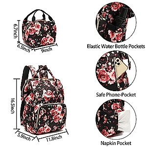 Goodsnetic Laptop Backpack for women Cute Laptop Bag Computer Bag Floral Laptop Purse with USB Charging Port, 15.6-Inch,2 PCS, Black
