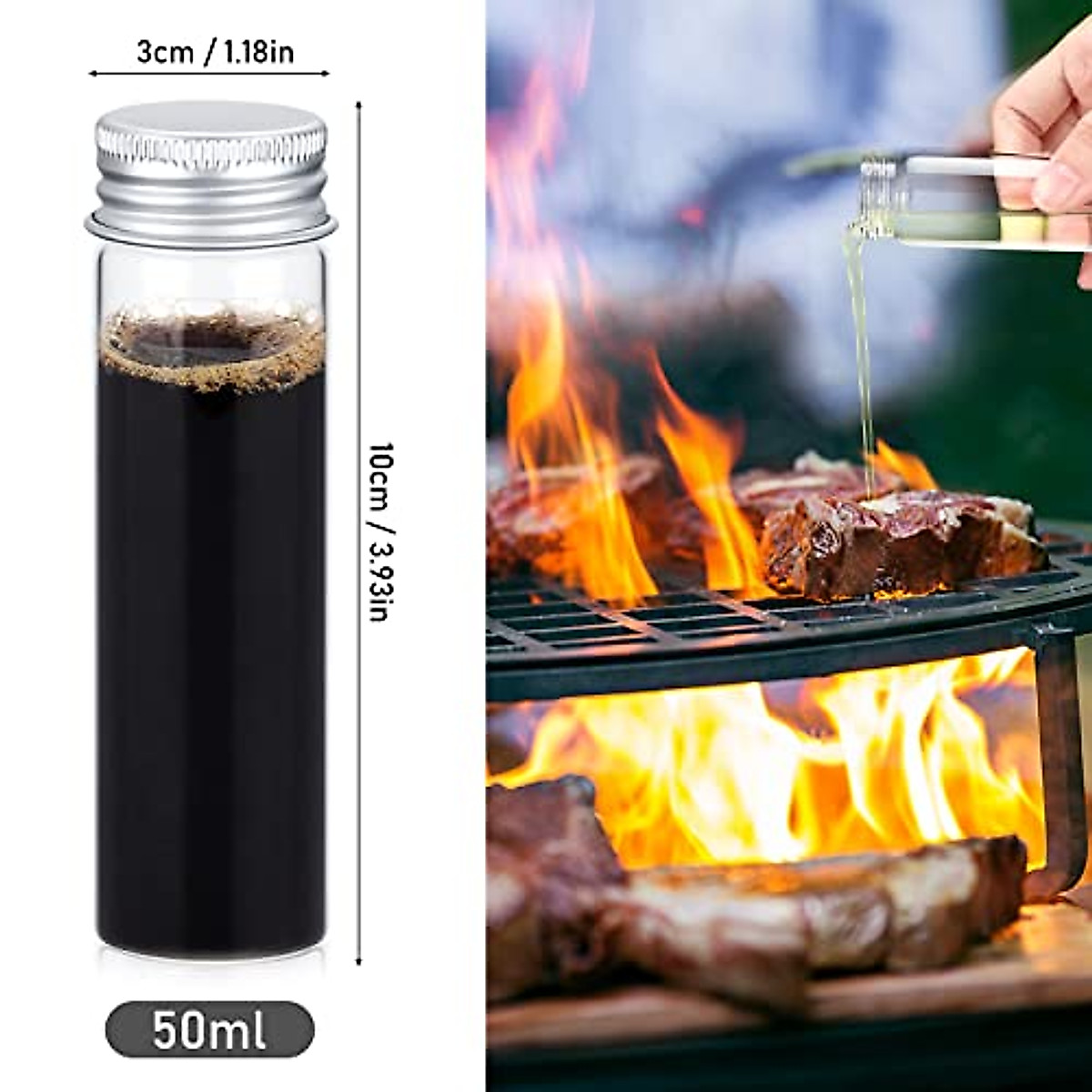 TOBWOLF 12PCS 50ml / 1.7oz Glass Spice Jars, Transparent Spice Containers with Aluminum Lids, Seasoning Storage Bottle Spice Bottles, Glass Seasoning Jars for Home Kitchen, Outdoor Camping, Gardening