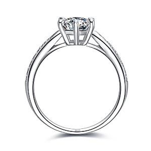 JewelryPalace Classic 6.5mm 1ct Moissanite Solitaire Engagement Rings for Women, 925 Sterling Silver Promise Ring for Her, Round Cut Simulated Diamond Anniversary Wedding Rings D-E Size 6