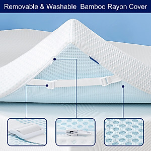 subrtex 4 Inch Gel-Infused Memory Foam Mattress Topper High Density Cooling Bed Topper Pad Removable Fitted Cover Ventilated Design (King)