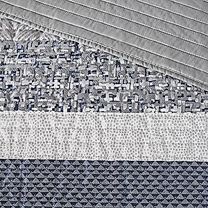 Madison Park King Quilt Set Lustrous Jacquard & Glitter Accent Coverlet Set for King Size Bed - All Season, Lightweight King Quilt Set, Shams, Decorative Pillow, King/Cal King Chevron Grey/Navy