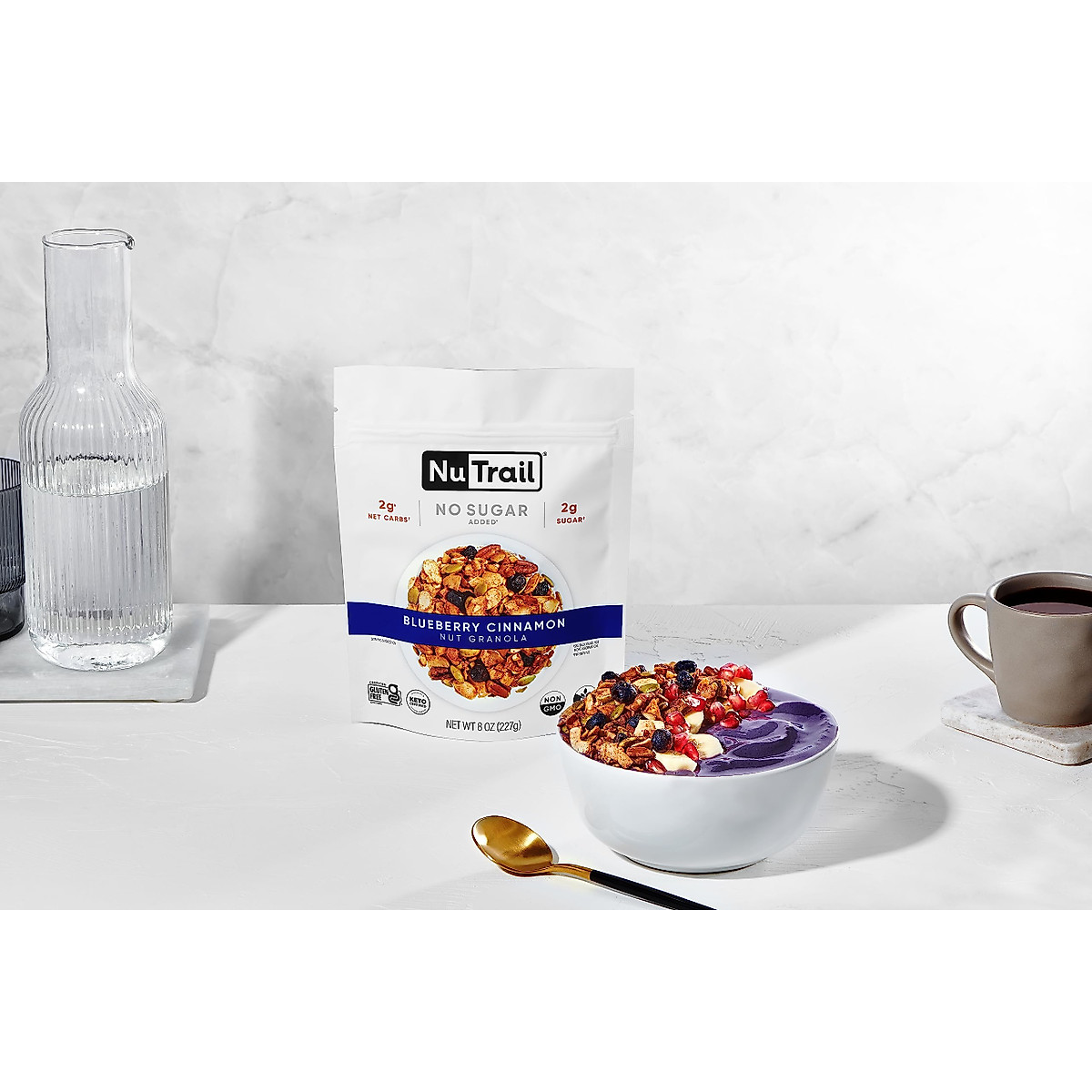NuTrail Nut Granola Cereal, Blueberry Cinnamon, No Sugar Added, Keto, Low Carb, Gluten Free, Grain Free, Healthy Breakfast 8 oz. 1 Count