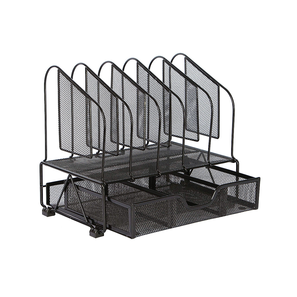 Beiz Desk Organizers and Accessories Storage with Drawer, Paper Tray and 5 Vertical File Folder Holders to Collect Office Supplies, Desktop Organizer for Workspace Home Office School, Black