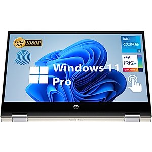 HP 2023 Pavilion 2-in-1 14" FHD Touch Screen Business Laptop, Intel Quad-Core i5-1135G7 2.4 GHz, 32GB DDR4, 1TB SSD, Fingerprint Reader, 8.5 Hours Battery, Bluetooth,WiFi, Windows 11 Pro, Gold,MarsPC