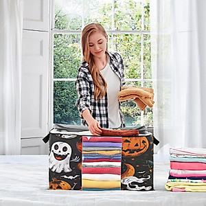 GOODOLD Spooky Happy Halloween Clothes Storage Bags 95L Large Closet Organizer Bags 2-Pack, Zippered, Foldable with Clear Window & Handles - Ideal for Comforters, Blankets