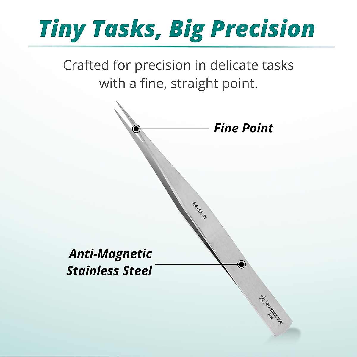 Excelta Straight Medium Point Tweezers, Anti-Magnetic Stainless Steel, Ideal for General Purpose Use, 5” Length, Intermediate
