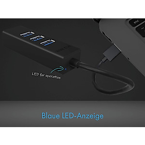 ICY BOX 4 Port USB Hub 3.0 with USB 3.0 Connection Integrated Cable Aluminium Black
