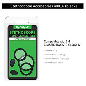 Stethoscope Replacement Parts Diaphragm and Ear Tips Kit, Adult Pediatric Compatible with Littman Cardiology 40016,Replacement for Littmann Classic,for littmann Stethoscope Replacement Parts,Black