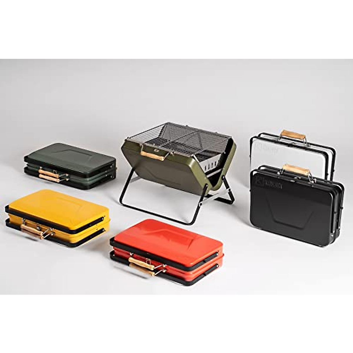 KENLUCK Charcoal Grill. Portable Stainless Steel BBQ Grill, Collapsible Barbecue Grill for Small Patio and Backyard, Foldable Outdoor Accessories (Celebration Grill (X-Large), Sandy Gloss Black)