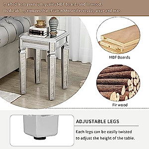 Modern Glass Mirrored End Table with Adjustable Legs, Versatile Design Sleek Corner Table Side Table with Waterproof Surface, Luxury Exterior for Living Room, Bedroom