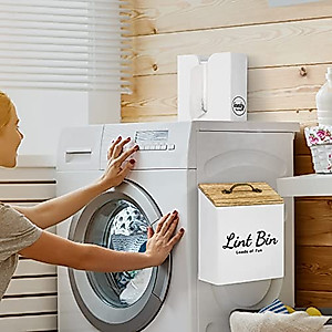 Farmhouse Magnetic Lint Bin & Dryer Sheet Holder Set, Dryer Sheet Dispenser with Lid for Laundry Room Decor and Accessories, Fabric Softener Dispenser Laundry Pods Container Lint Bin for Laundry Room