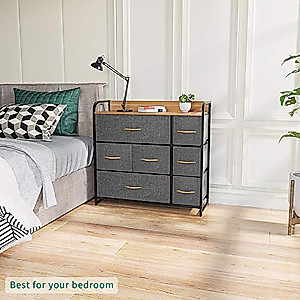 YITAHOME Storage Dresser, Grey & Dresser with 7 Drawers - Fabric Storage Tower, Organizer Unit & Nursery - Sturdy Steel Frame, Wooden Top & Easy Pull Fabric Bins