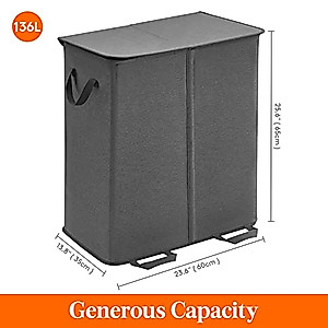Lifewit 136L Double Laundry Hamper, Bundle with 105L Double Laundry Hamper with Lid and Removable Laundry Bags, Black