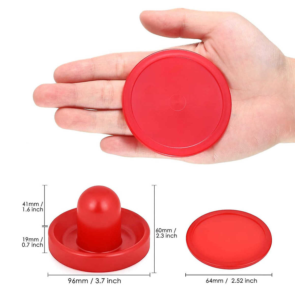 GIYOMI Light Weight Air Hockey Red Replacement Pucks & Slider Pusher Goalies for Game Tables, Accessories,Equipment (2 Striker, 4 Puck Pack)(L)