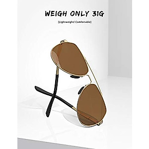 LUENX Men Women Aviator Sunglasses Polarized Shades Flexible Spring Hinge - Brown Lens Gold Metal Frame Large 60mm