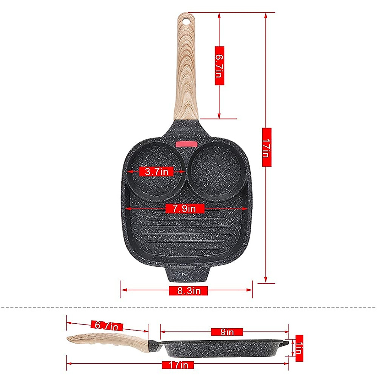 Bobikuke Egg Pan, Egg Frying Pan, Fried Egg Pan with Lid Nonstick 3 Section Pancake Pan Divided Pan for Breakfast,Gas & Induction Compatible, 8.3 Inch