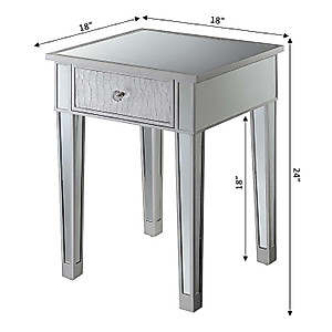 Convenience Concepts Gold Coast Mirrored End Table with Drawer, Silver / Silver Faux Croc