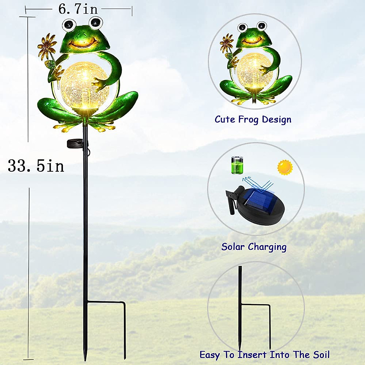 Outdoor Decorative Solar Garden Lights,Metal Frog Shape Waterproof Stake Lights Frog Garden Decorations for Walkway Pathway Lawn Yard
