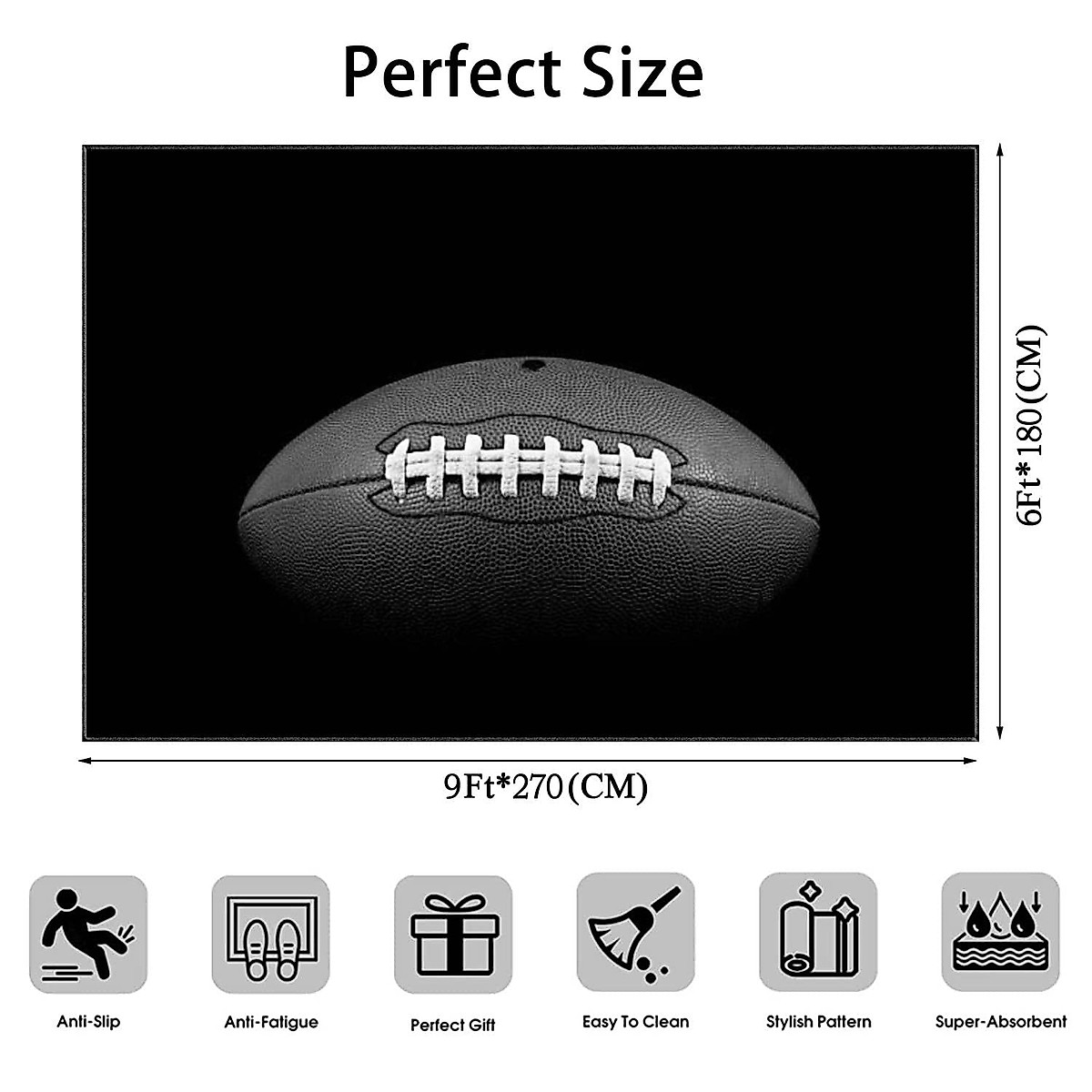 PeeNoke Classic American Football Area Rug Outdoor Patio Rug Play Mat Floor Mat Modern Carpet Non-Slip Home Decor Living Room Bedroom Nursery, 6x9 ft